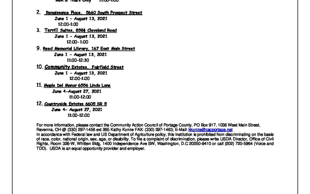 CAC Summer Food Sites - Ravenna City Schools - Ohio